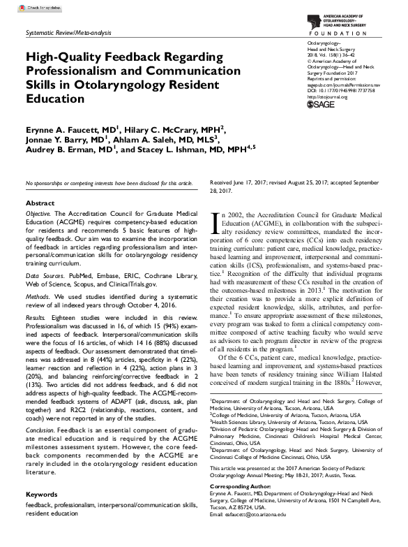 (PDF) High-Quality Feedback Regarding Professionalism and Communication ...