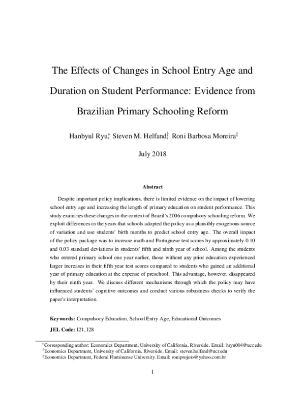 (PDF) The Effects of Changes in School Entry Age and Duration on ...