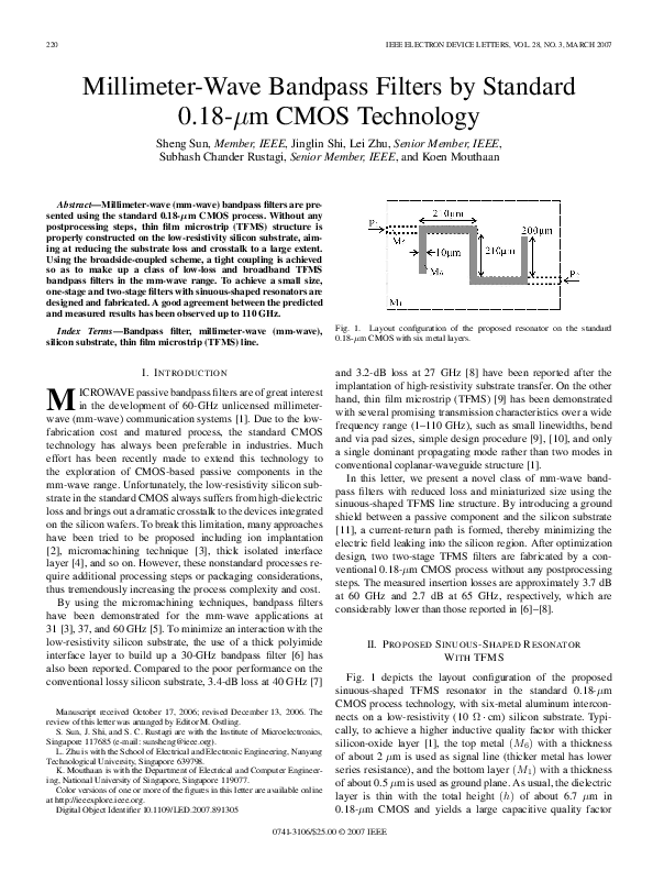 (PDF) Millimeter-Wave Bandpass Filters by Standard