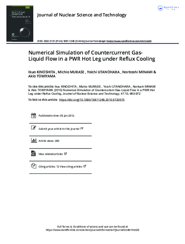 (PDF) Numerical Simulation of Countercurrent Gas-Liquid Flow in a PWR Hot Leg under Reflux Cooling