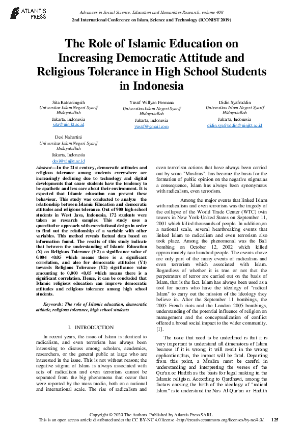 (PDF) The Role of Islamic Education on Increasing Democratic Attitude and Religious Tolerance in ...
