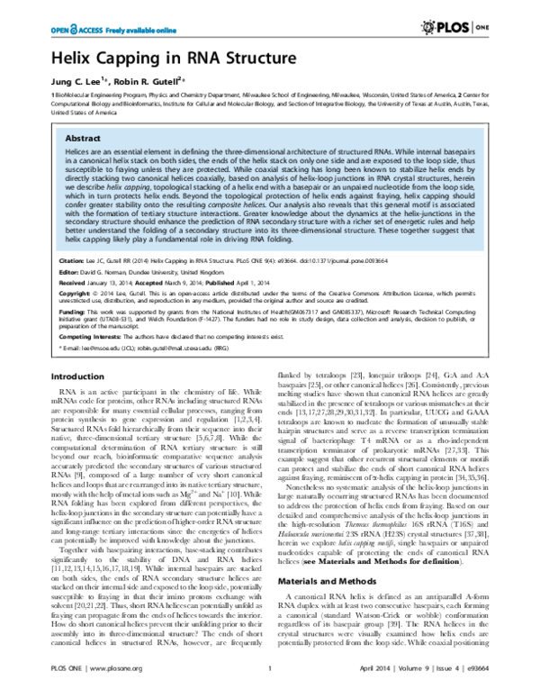 (PDF) Helix Capping in RNA Structure