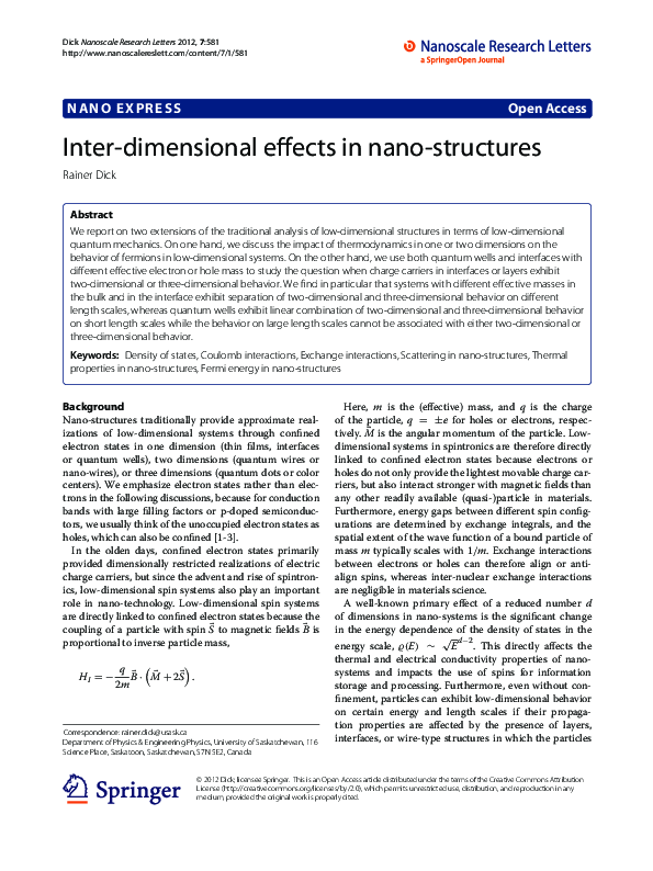 (PDF) Inter-dimensional effects in nano-structures