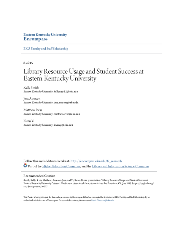 (PDF) Library Resource Usage and Student Success at Eastern Kentucky ...