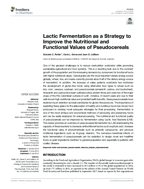 (PDF) Lactic Fermentation as a Strategy to Improve the Nutritional and ...