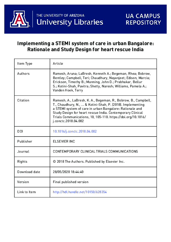 (PDF) Implementing a STEMI system of care in urban Bangalore: Rationale ...