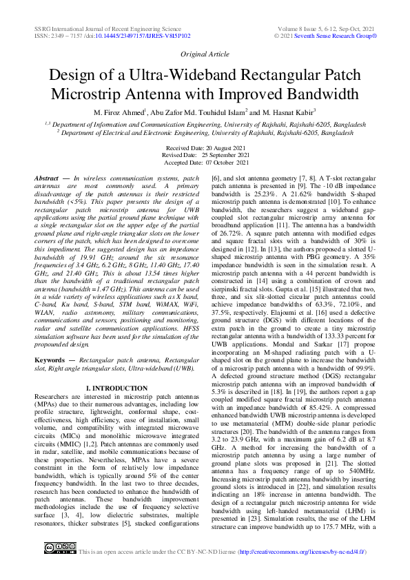 (PDF) Design of a Ultra-Wideband Rectangular Patch Microstrip Antenna ...