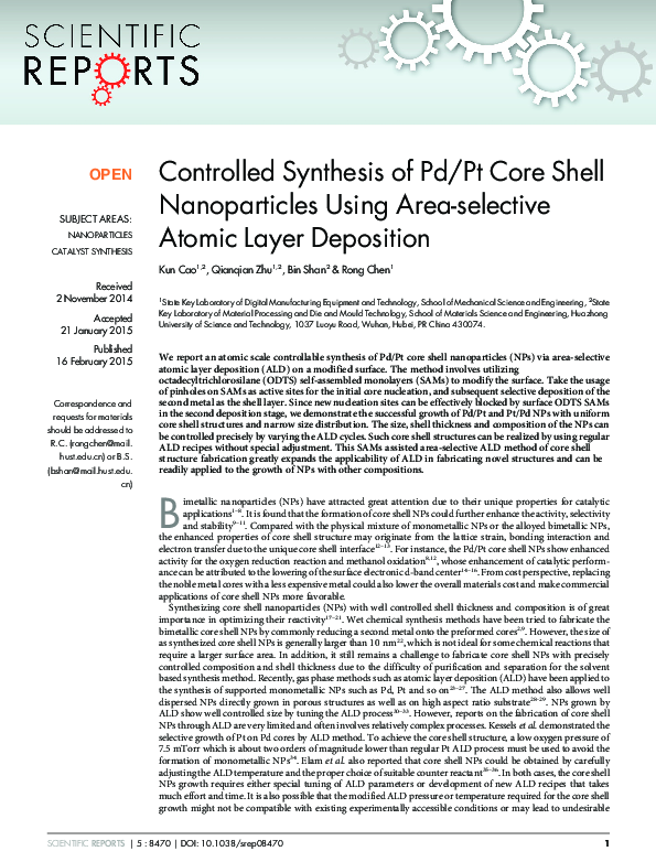 (PDF) Controlled Synthesis of Pd/Pt Core Shell Nanoparticles Using Area-selective Atomic Layer ...