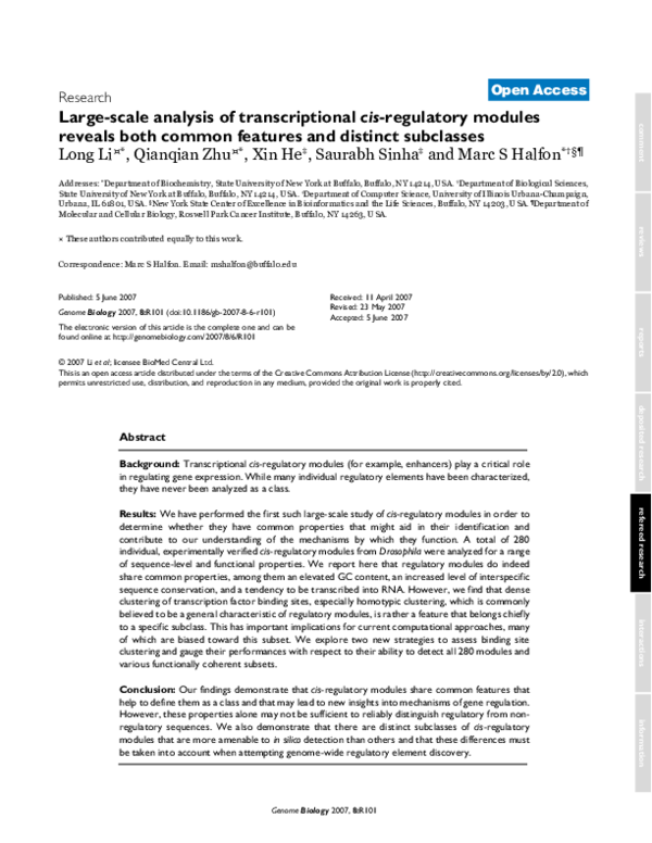 (PDF) Large-scale analysis of transcriptional cis-regulatory modules ...
