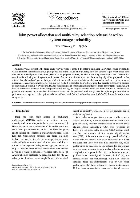 Pdf Joint Power Allocation And Multi Relay Selection Scheme Based On