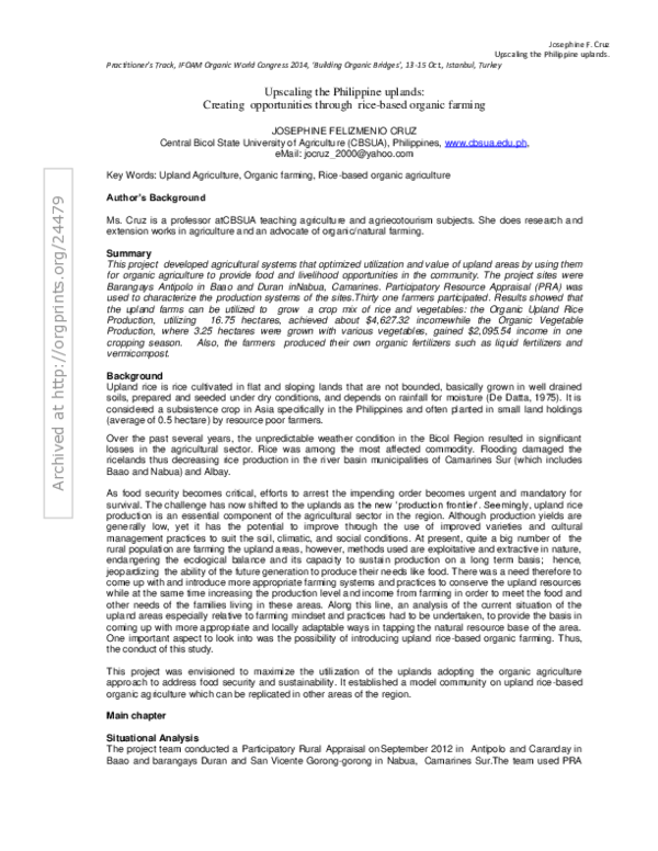 (PDF) Upscaling the Uplands: Assessment of Opportunities for Upland ...