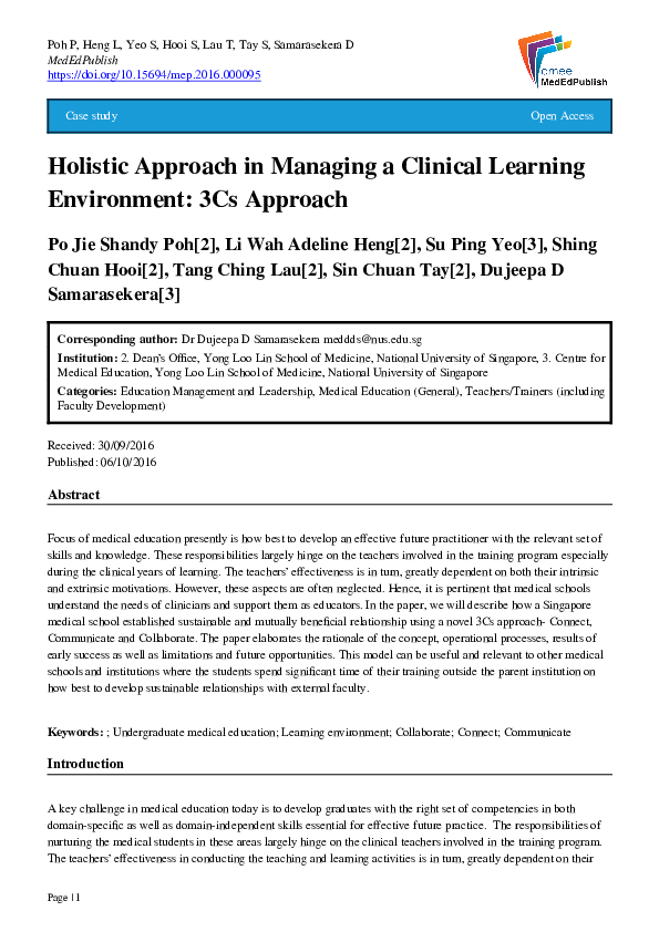 (PDF) Holistic Approach in Managing a Clinical Learning Environment ...