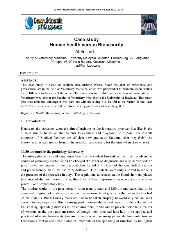 (PDF) Case study Human heath versus Biosecurity