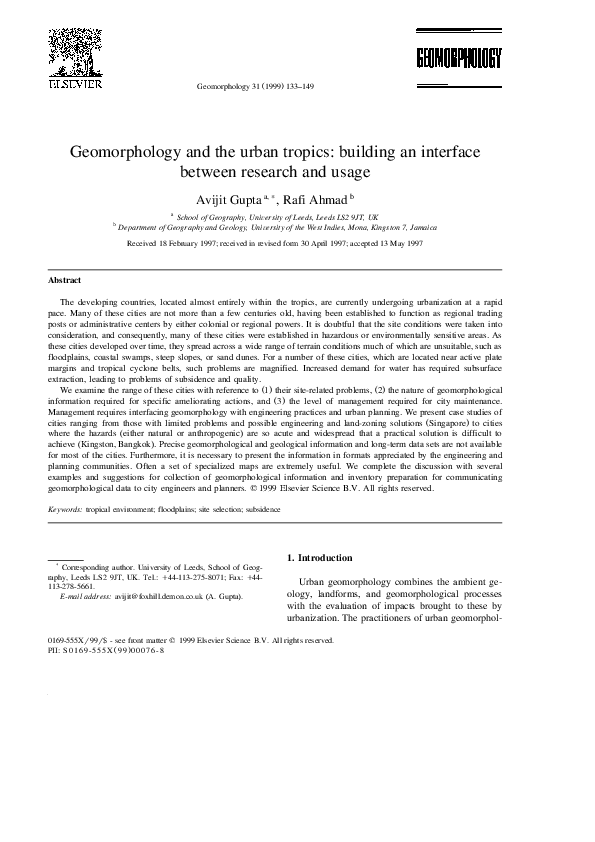 (PDF) Geomorphology and the urban tropics: building an interface ...