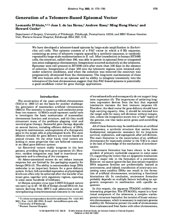 (PDF) Generation of a Telomere-Based Episomal Vector