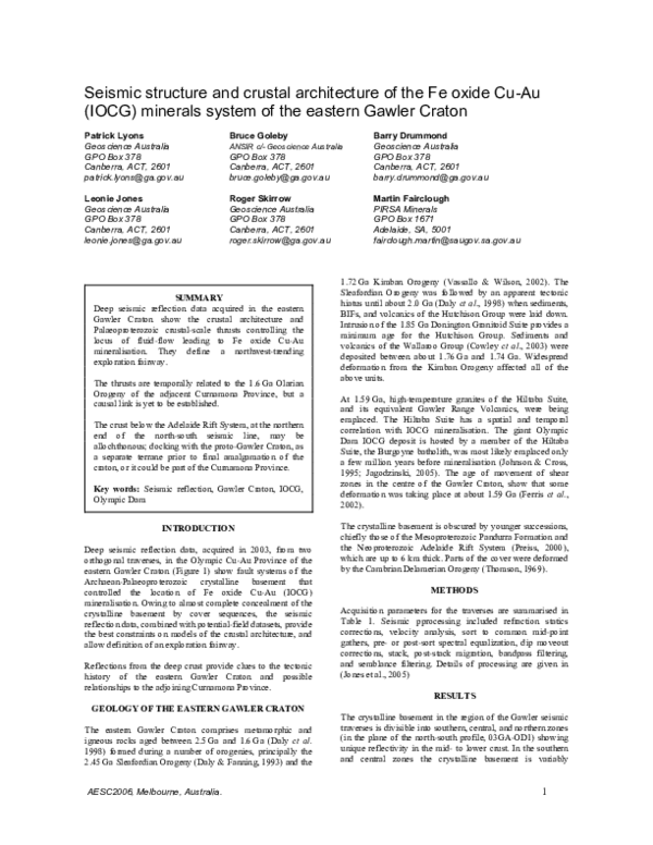 (PDF) Seismic structure and crustal architecture of the Fe oxide Cu-Au ...