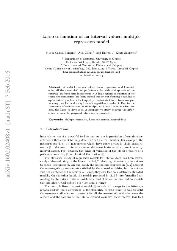 (PDF) Lasso Estimation of an Interval-Valued Multiple Regression Model