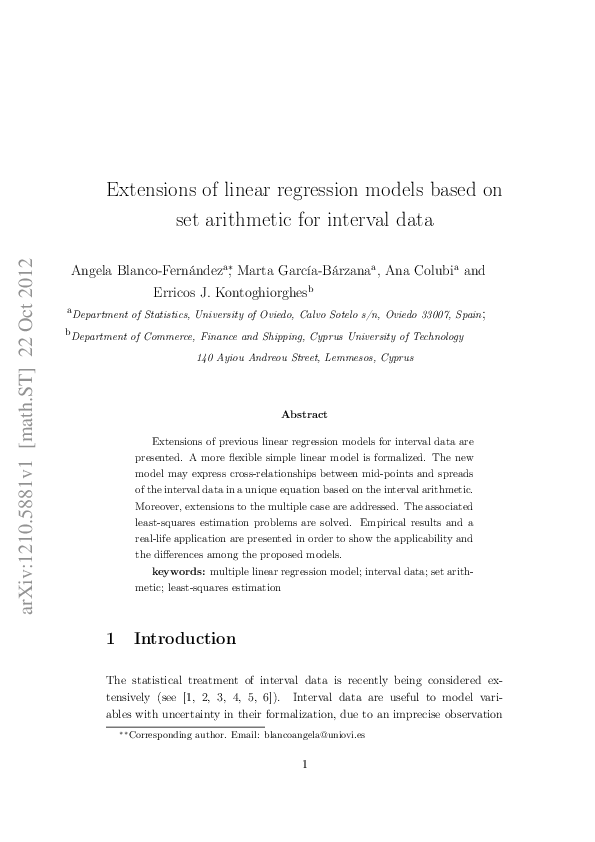 Pdf Extensions Of Linear Regression Models Based On Set Arithmetic 4665