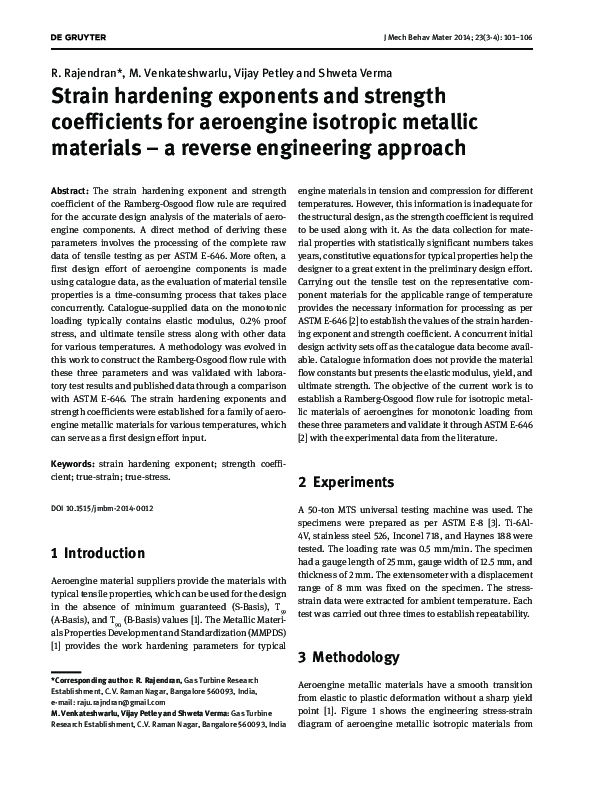 (PDF) Strain hardening exponents and strength coefficients for ...