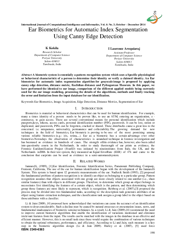 Pdf Ear Biometrics For Automatic Index Segmentation Using Canny Edge Detection