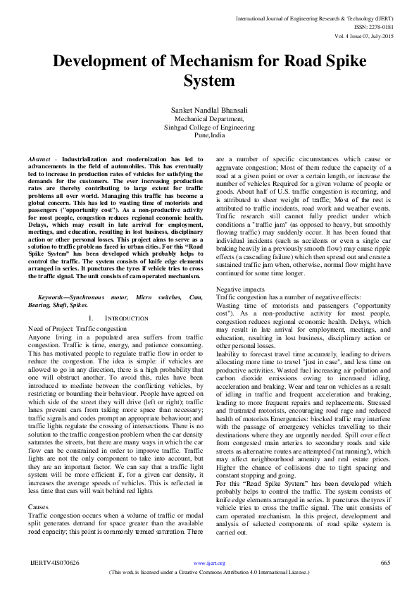 (PDF) Development of Mechanism for Road Spike System