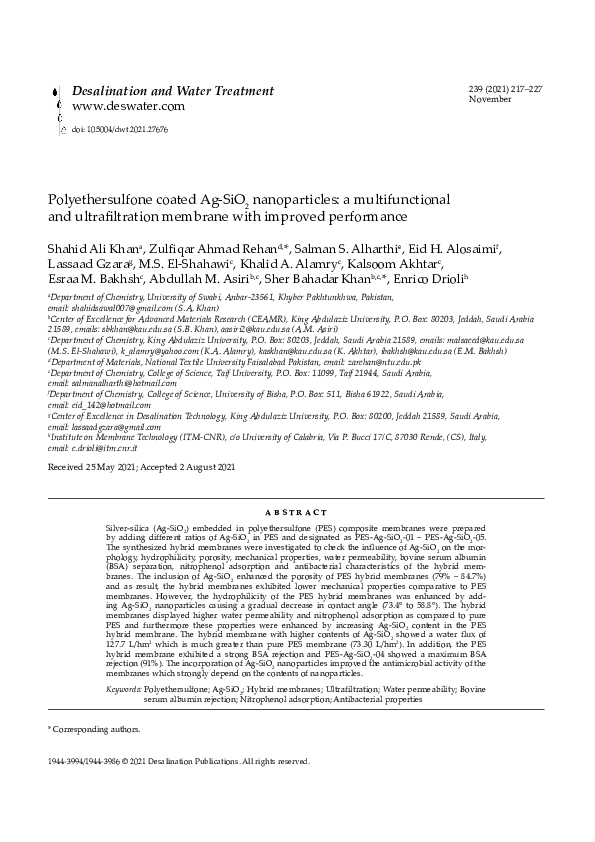 (PDF) Polyethersulphone coated Ag-SiO2 nanoparticles: a multifunctional ...