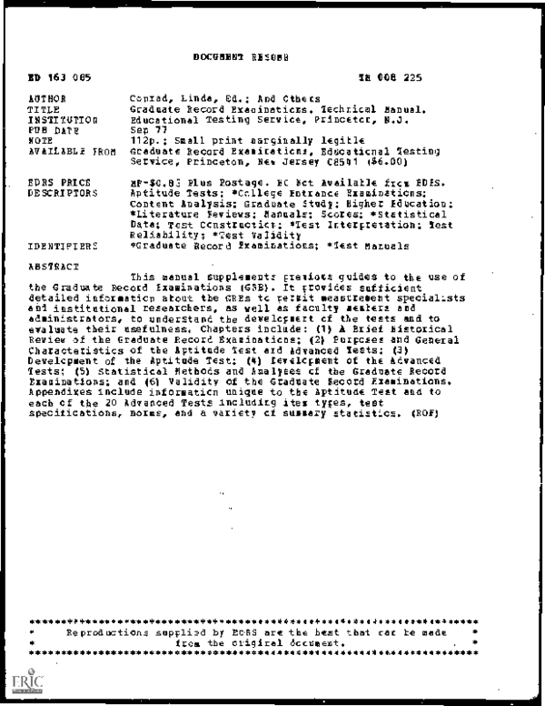 (PDF) Graduate Record Examinations. Technical Manual