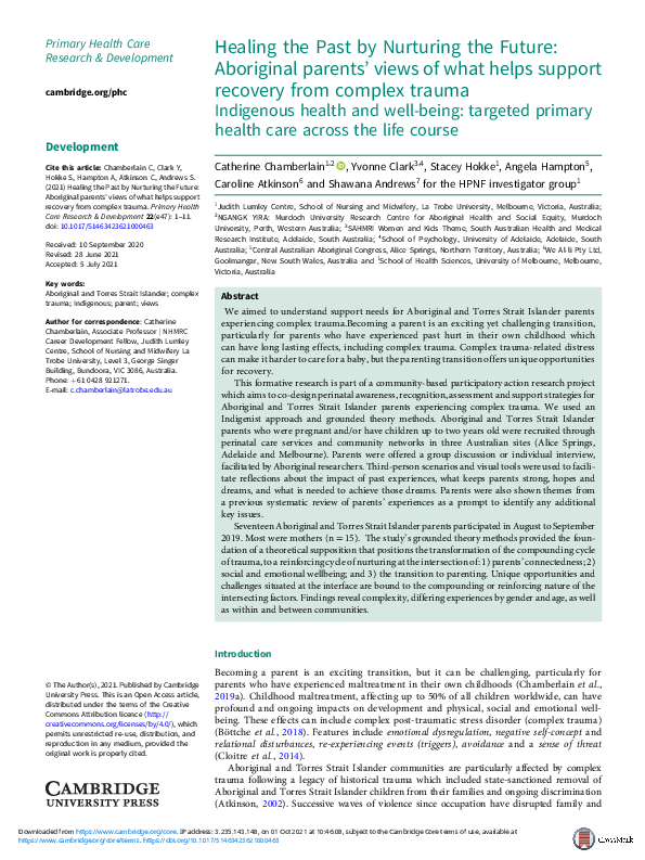 (PDF) Healing the Past by Nurturing the Future: Aboriginal parents ...