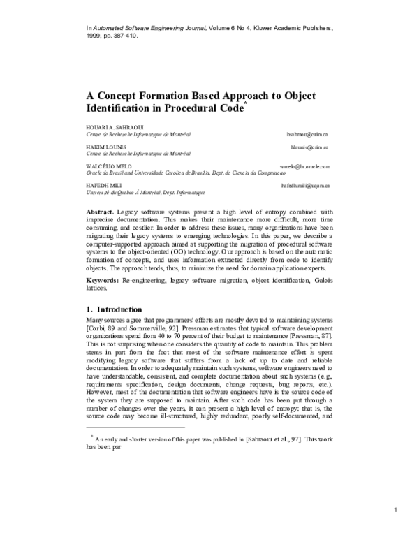 (PDF) A Concept Formation Based Approach to Object Identification in Procedural Code