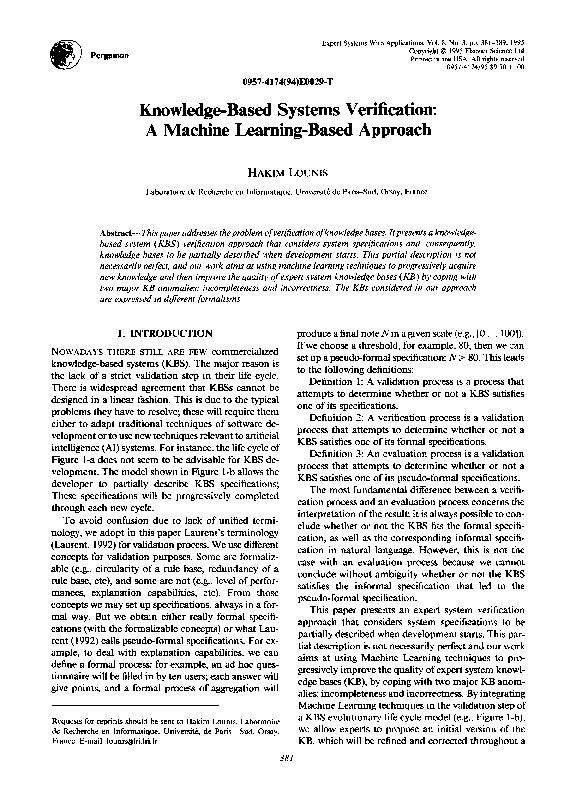(PDF) Knowledge-based systems verification: A machine learning-based approach