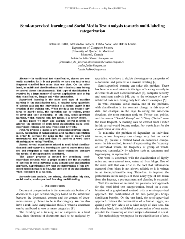(PDF) Semi-supervised learning and social media text analysis towards multi-labeling ...