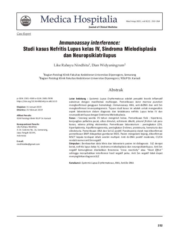 (PDF) Immunoassay interference: Studi kasus Nefritis Lupus kelas IV, Sindroma Mielodisplasia dan ...