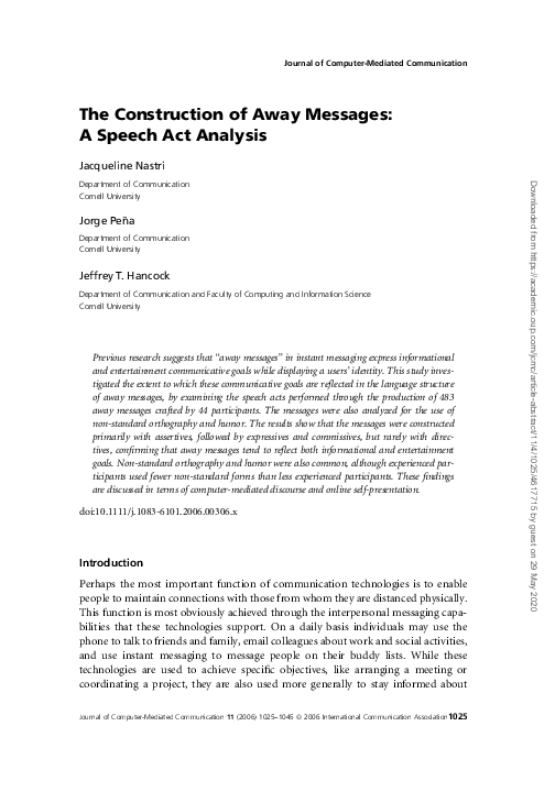 (PDF) The Construction of Away Messages: A Speech Act Analysis