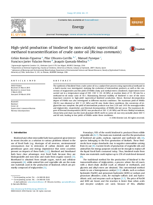 (PDF) High-yield production of biodiesel by non-catalytic supercritical ...
