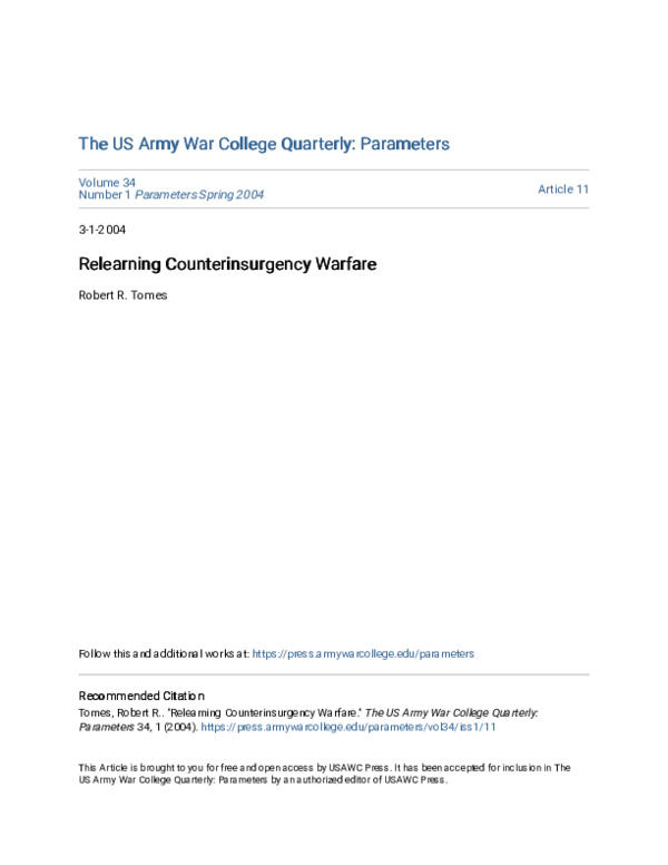 (PDF) Relearning Counterinsurgency Warfare