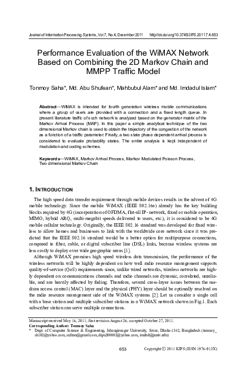 Pdf Performance Evaluation Of The Wimax Network Based On Combining The 2d Markov Chain And