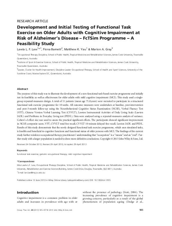 (PDF) Development and Initial Testing of Functional Task Exercise on ...
