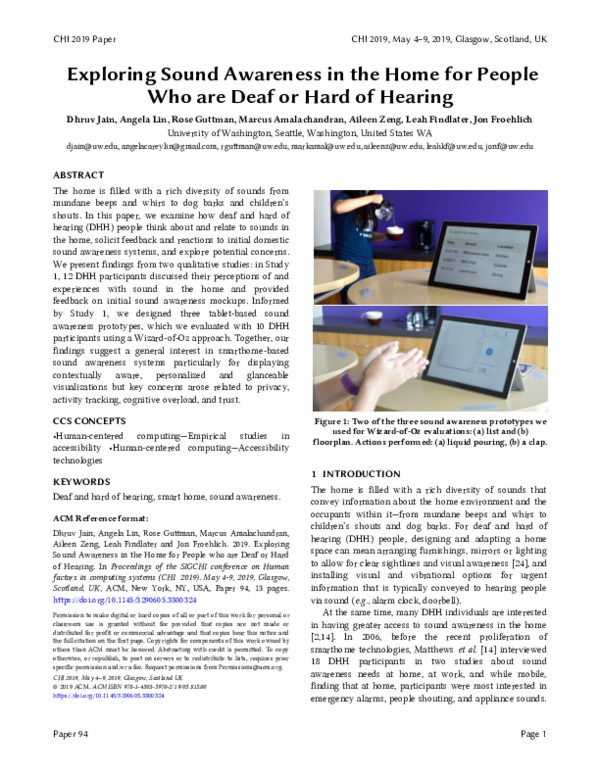 (PDF) Exploring Sound Awareness in the Home for People who are Deaf or ...