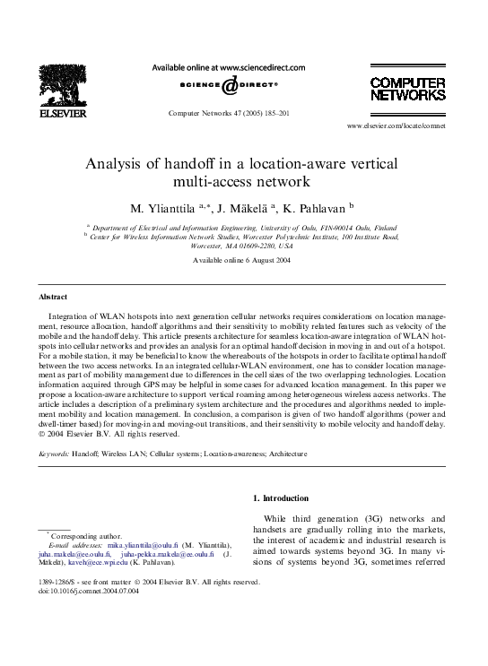 Pdf Analysis Of Handoff In A Location Aware Vertical Multi Access Network