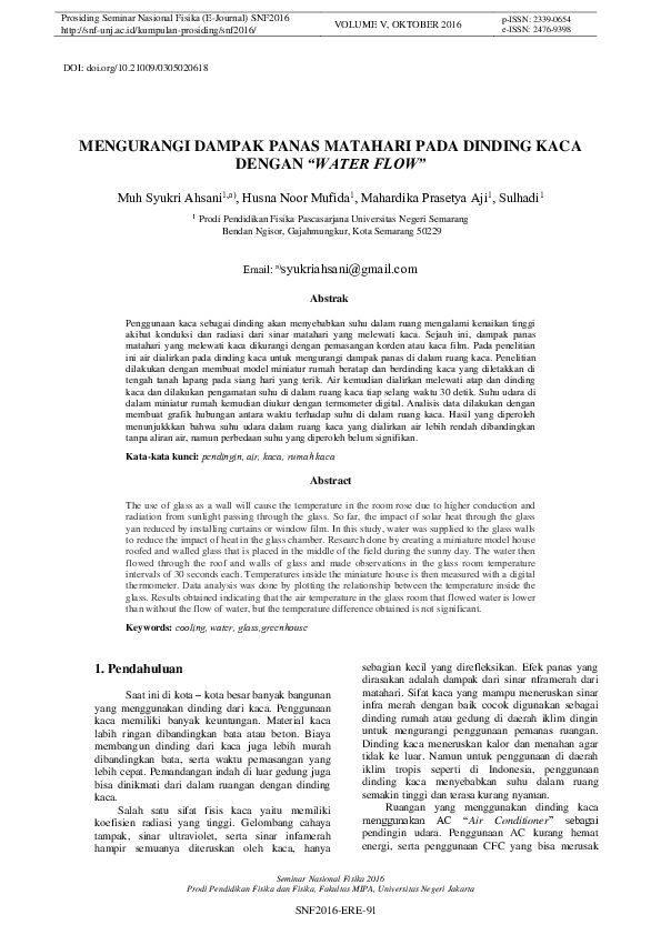 (PDF) Mengurangi Dampak Panas Matahari Pada Dinding Kaca Dengan “Water Flow”