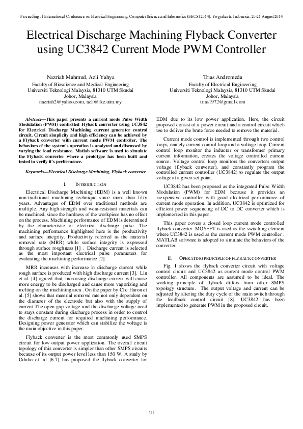 (PDF) Electrical Discharge Machining Flyback Converter using UC3842 Current Mode PWM Controller