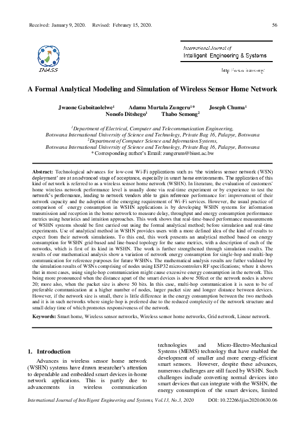 (PDF) A Formal Analytical Modeling and Simulation of Wireless Sensor Home Network