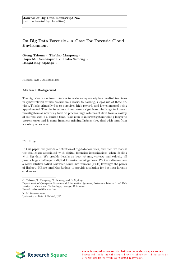Pdf On Big Data Forensic A Case For Forensic Cloud Environment