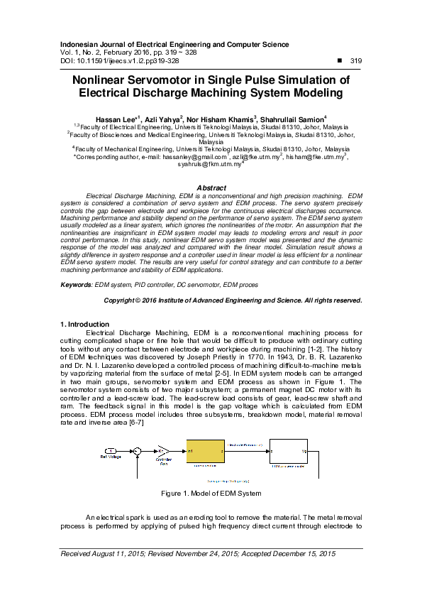 (PDF) Nonlinear Servomotor in Single Pulse Simulation of Electrical Discharge Machining System ...