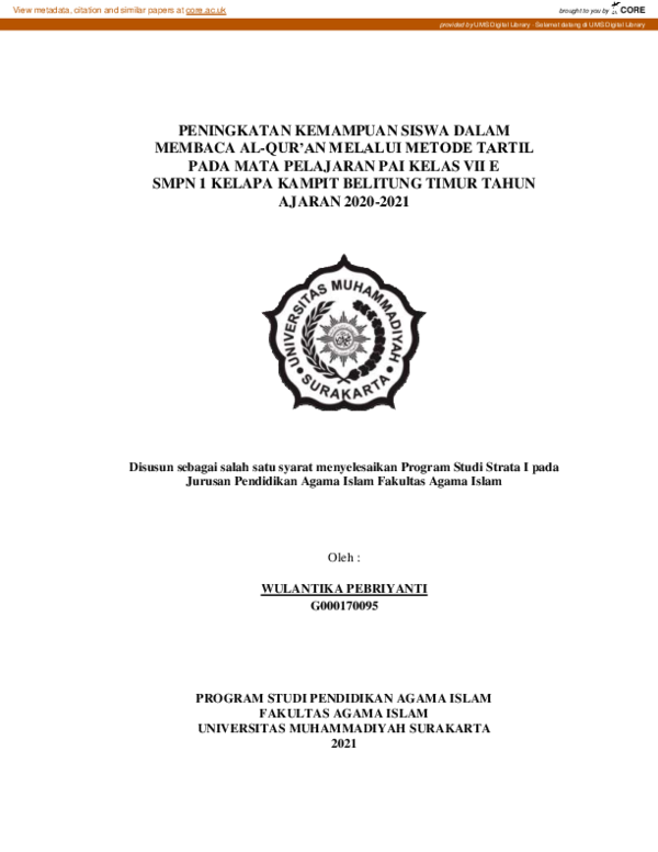 (PDF) Peningkatan Kemampuan Siswa dalam Membaca Al-Qur’an Melalui Metode Tartil Pada Mata ...