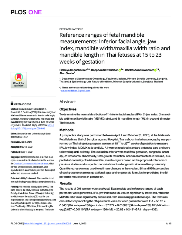 (PDF) Reference ranges of fetal mandible measurements: Inferior facial ...