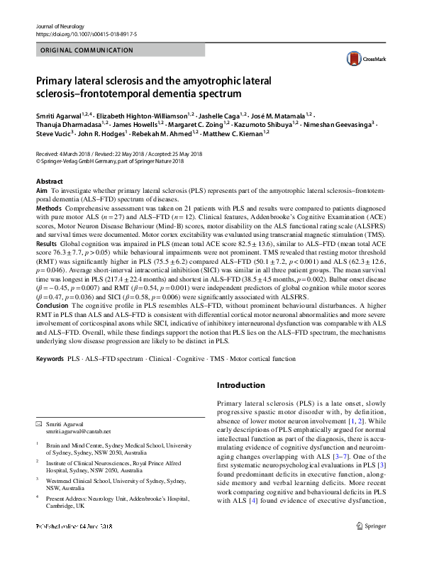 (PDF) Primary lateral sclerosis and the amyotrophic lateral sclerosis ...