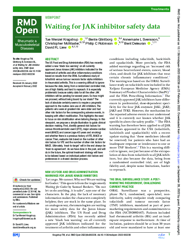 (PDF) Waiting for JAK inhibitor safety data