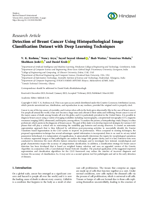 (PDF) Detection of Breast Cancer Using Histopathological Image ...