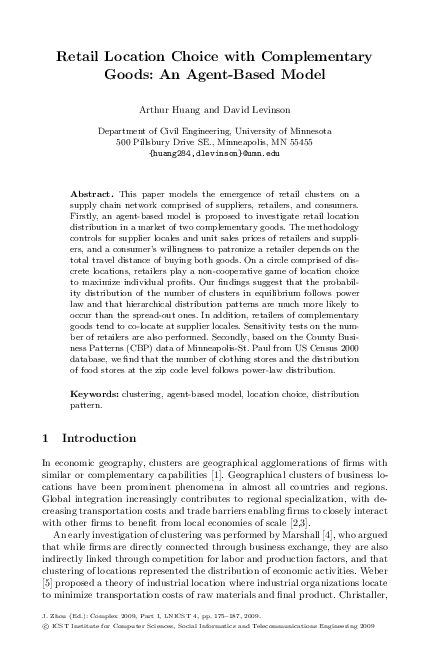 (PDF) Retail Location Choice with Complementary Goods: An Agent-Based Model